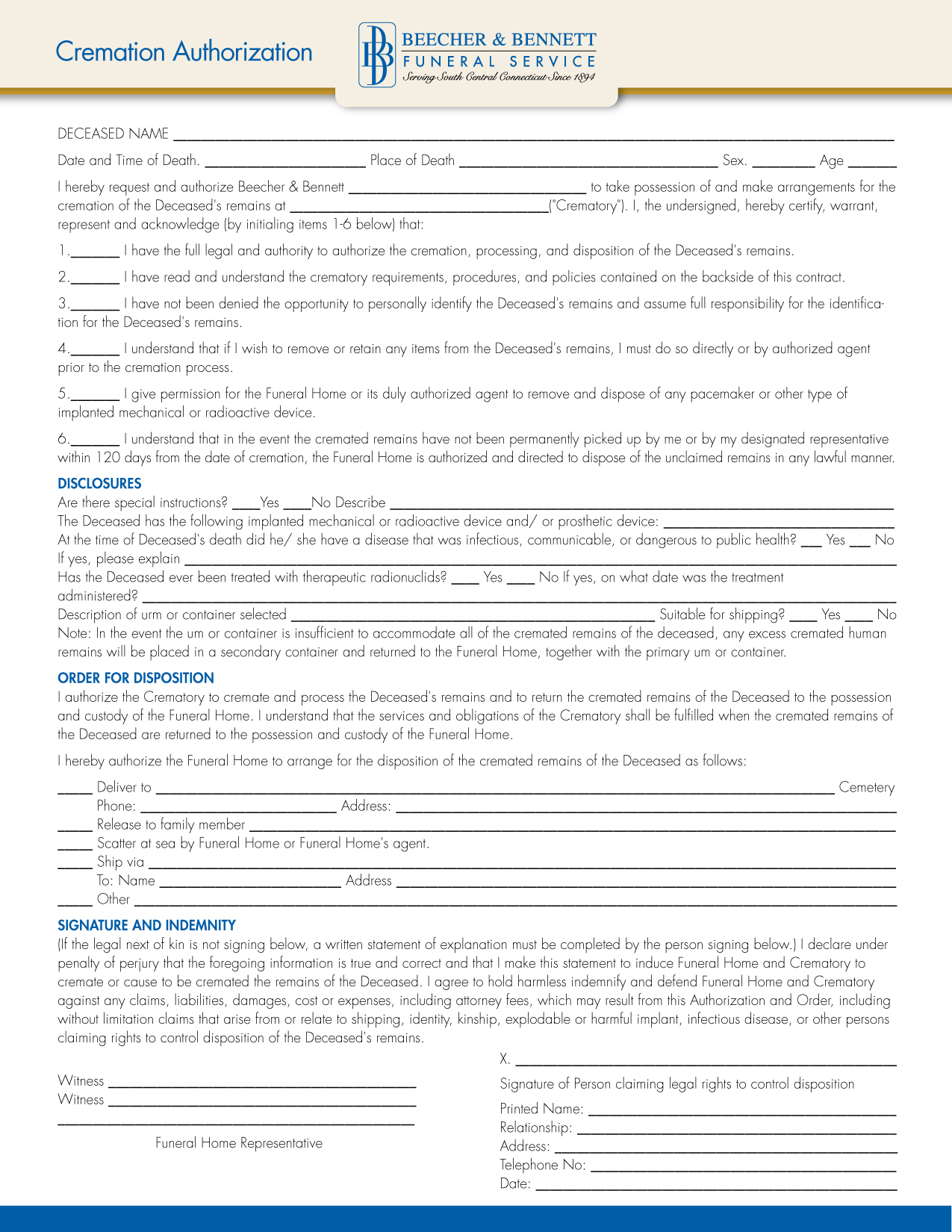 Helpful Forms - Beecher & Bennett Funeral Service, Inc. | Hamden ...